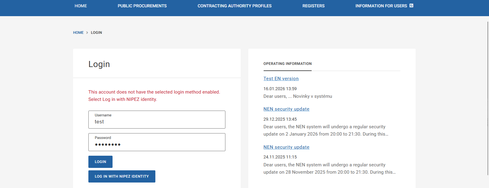 Public Portal of the NEN System